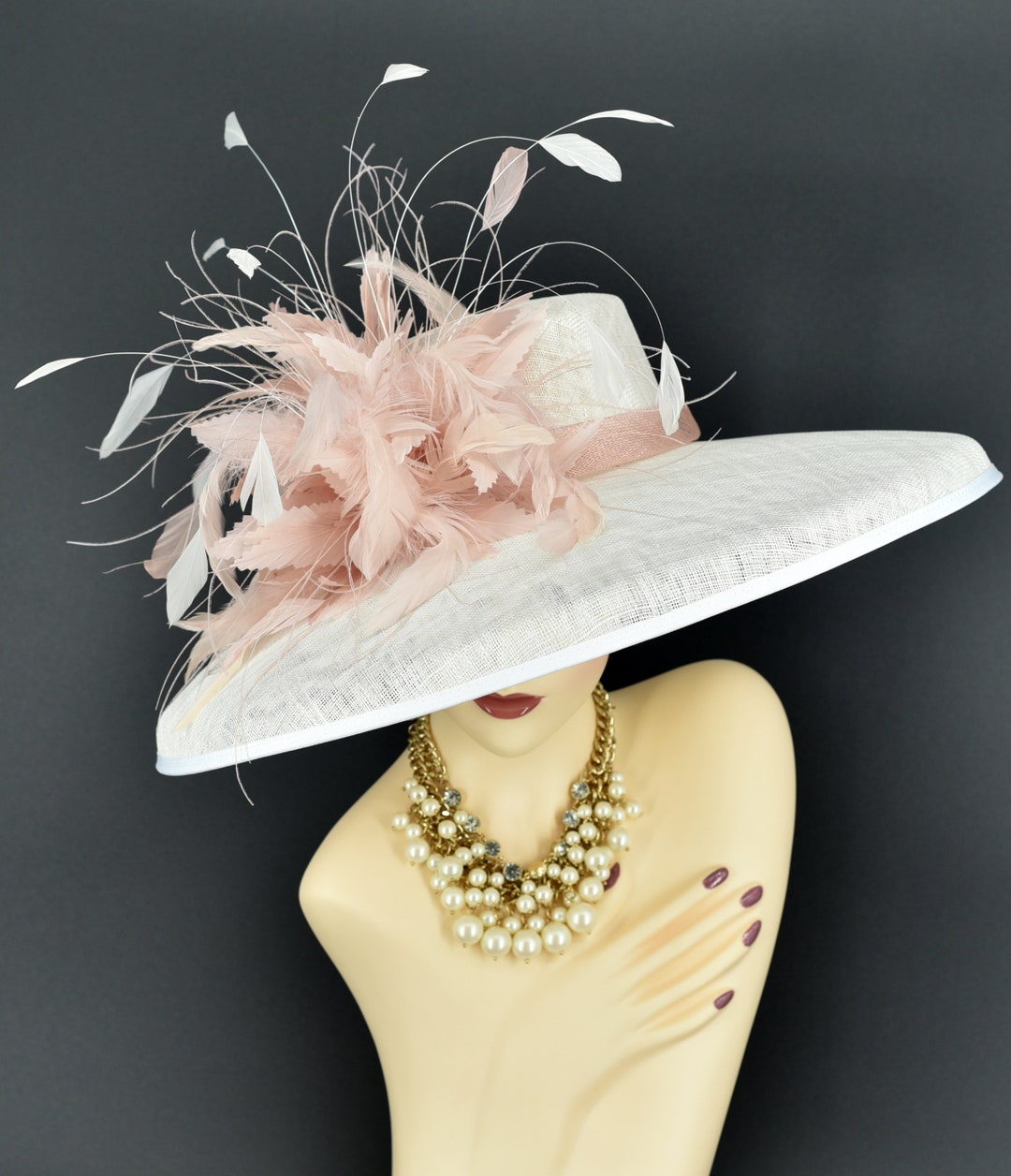SF006( White Dusty Pink ) Kentucky Derby Hat, Wedding Hat, Royal Ascot ...