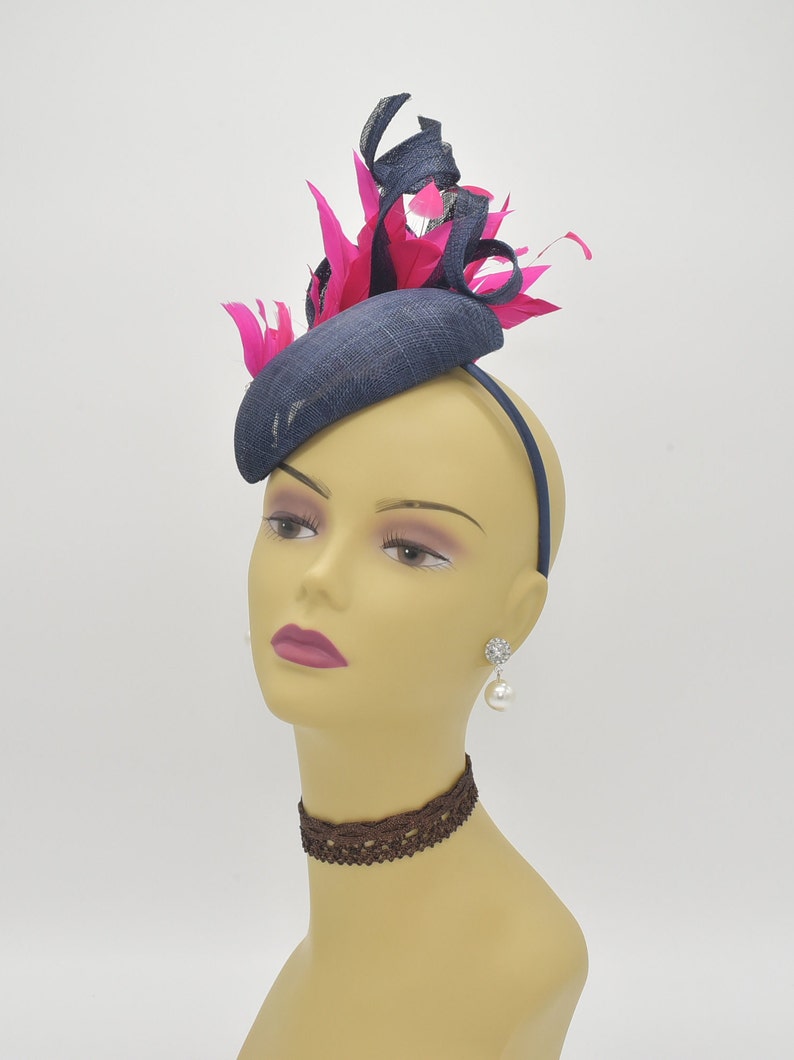 M8186 Navy/fuschia Kentucky Derby Hat Wedding Fascinator | Etsy