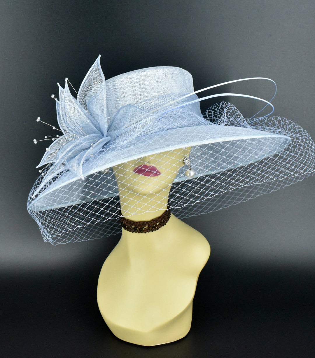 M489V ( Light Blue Hat )kentucky Derby Hat, Church Hat, Wedding Hat ...