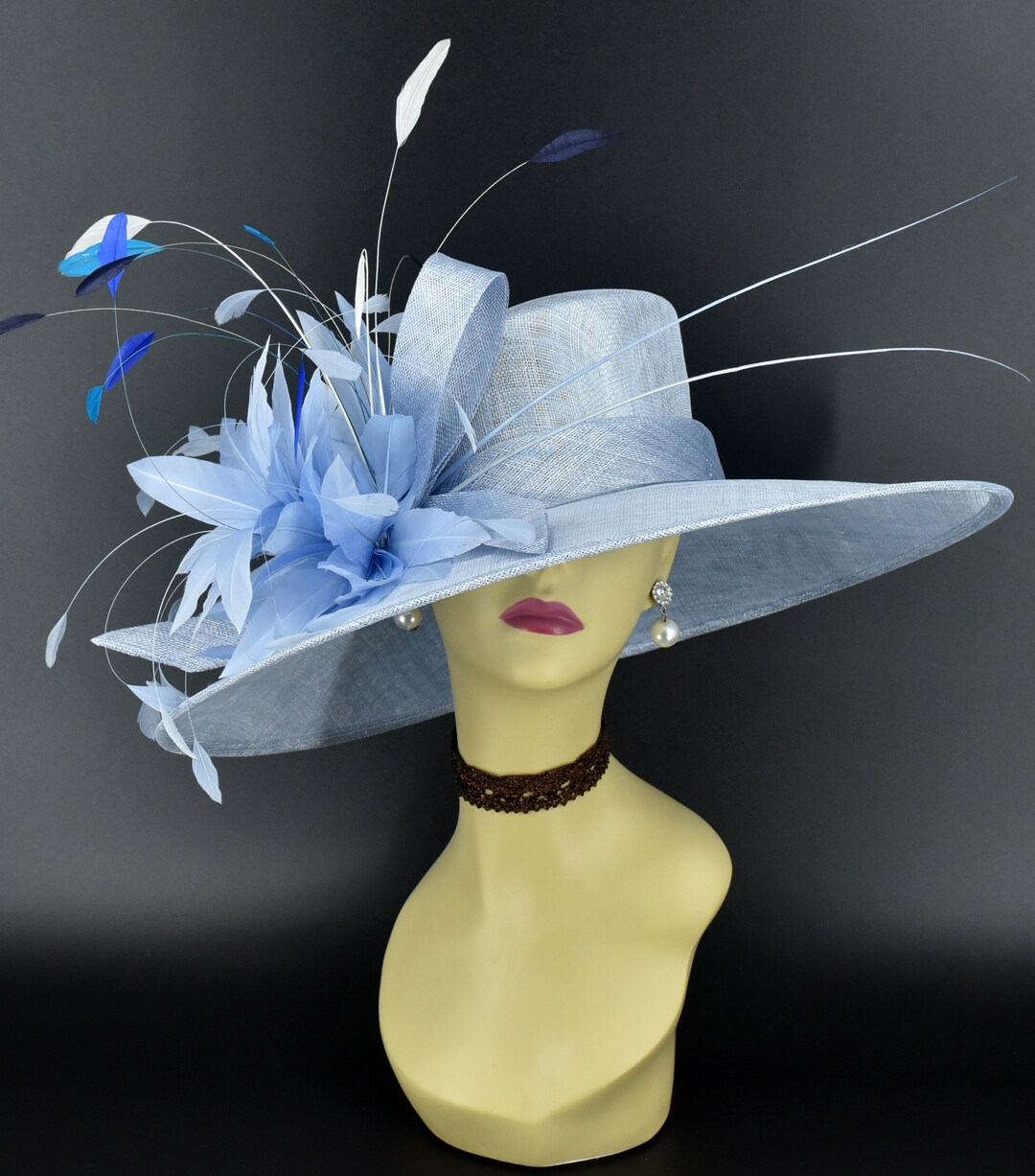 M936( Powder Blue + Multi-colors Hat ) Kentucky Derby Hat Wedding Hat ...