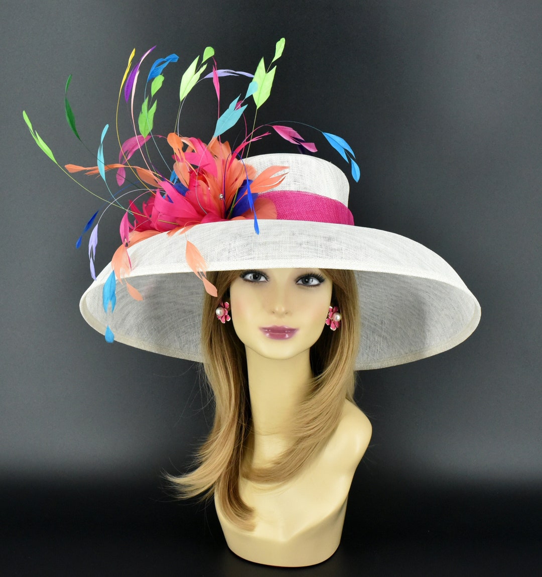 M22029( White/orange Hot Pink + Multi-colors ) Audrey Hepburn Hat 19.75 ...