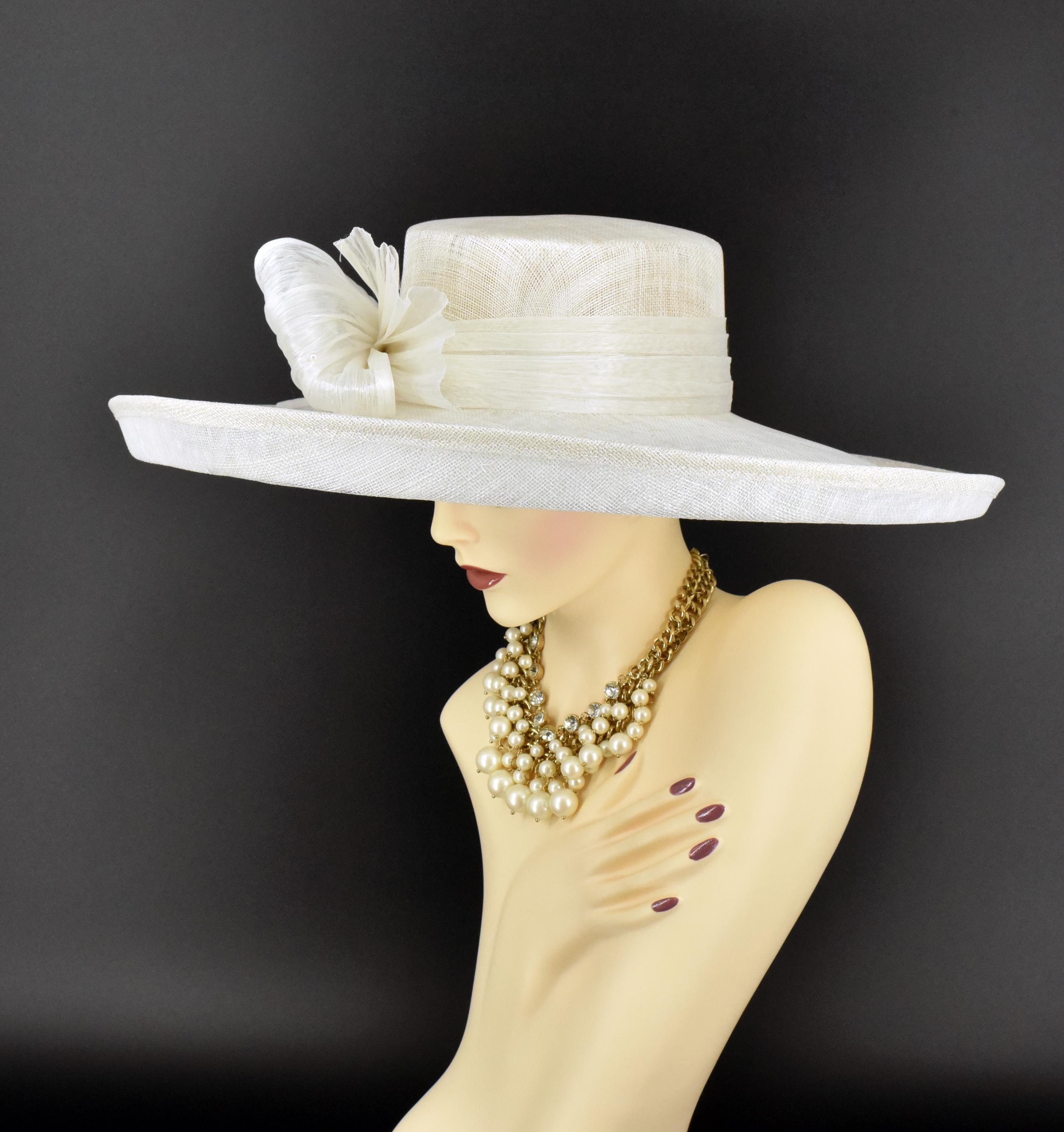 M2431 ( White Hat ) Kentucky Derby Hat, Church Hat, Wedding Hat, Easter ...