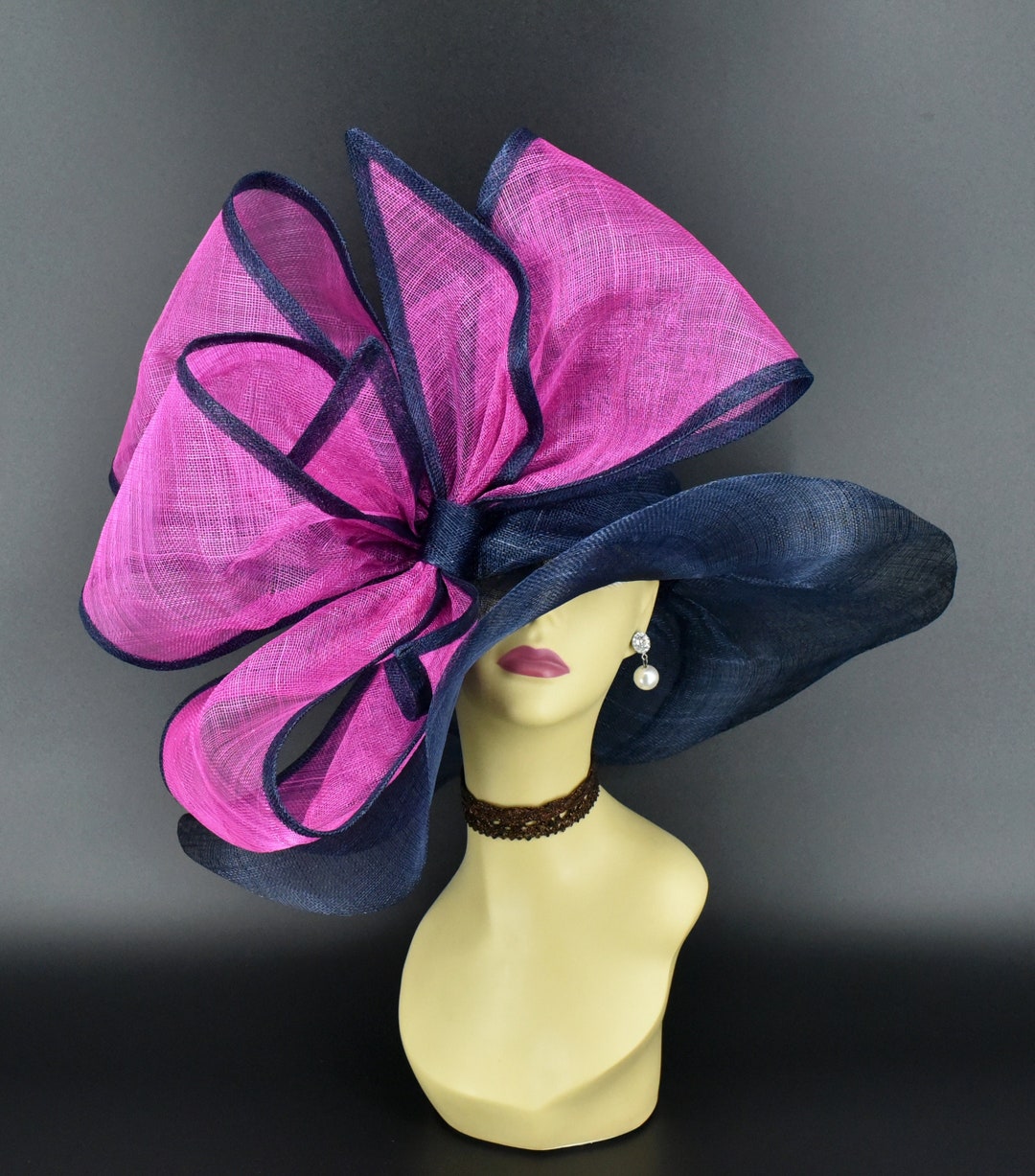 SD28A Navy Fuchsia Hat Kentucky Derby Hat, Church Hat, Wedding Hat ...