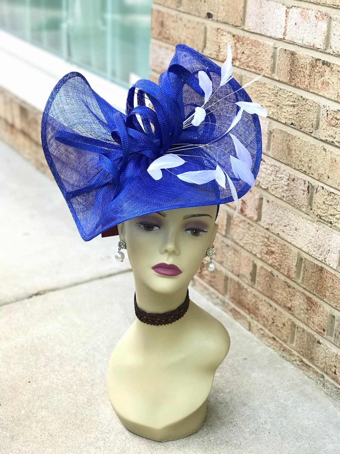 M8123 royal Blue/white Kentucky Derby Hat Wedding Hat Easter | Etsy