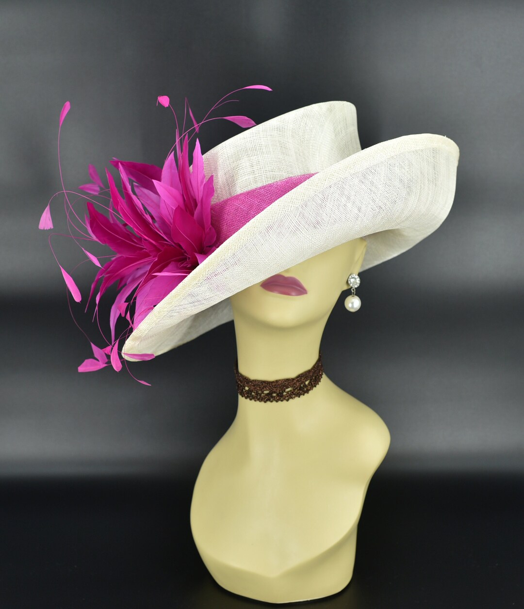 M901( Ivory Fuchsia Wine Hat)kentucky Derby Hat Church Hat Wedding Hat ...