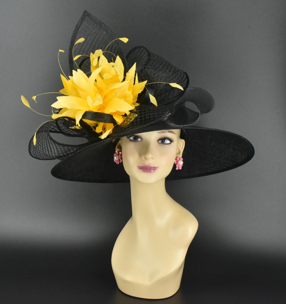 M22021 Black More Color Options of Feather Flower Kentucky Derby Hat ...