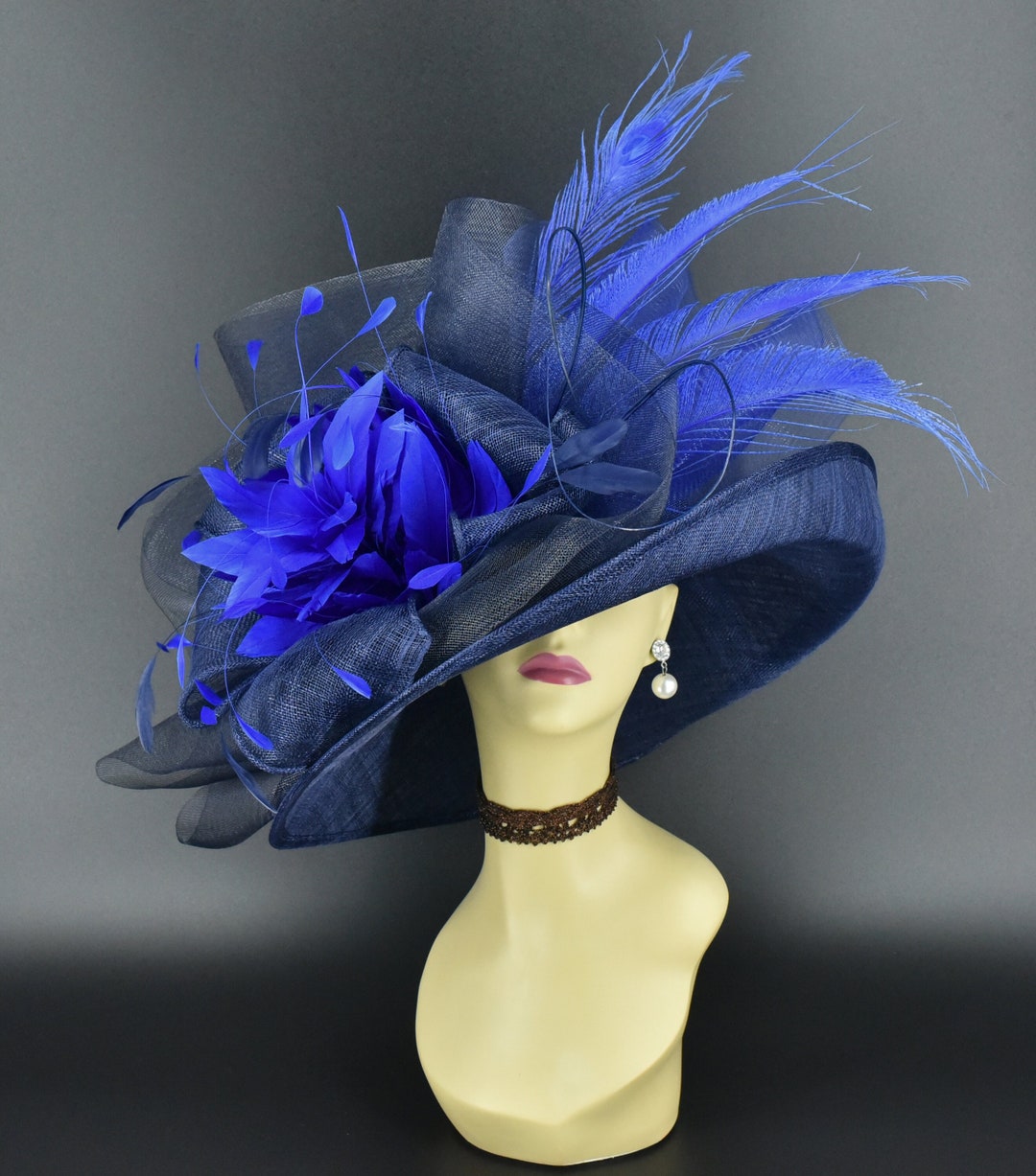 M22020FC ( Navy Royal Blue Hat) Kentucky Derby Hat, Wedding Hat, Royal ...