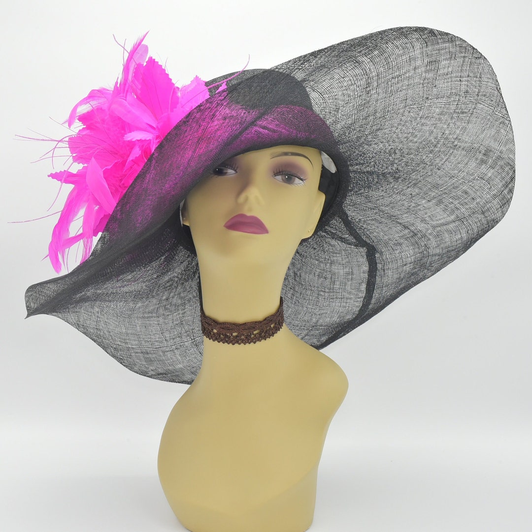 M508 (black Fuchsia Hat ) Kentucky Derby Hat, Church Hat, Wedding Hat ...