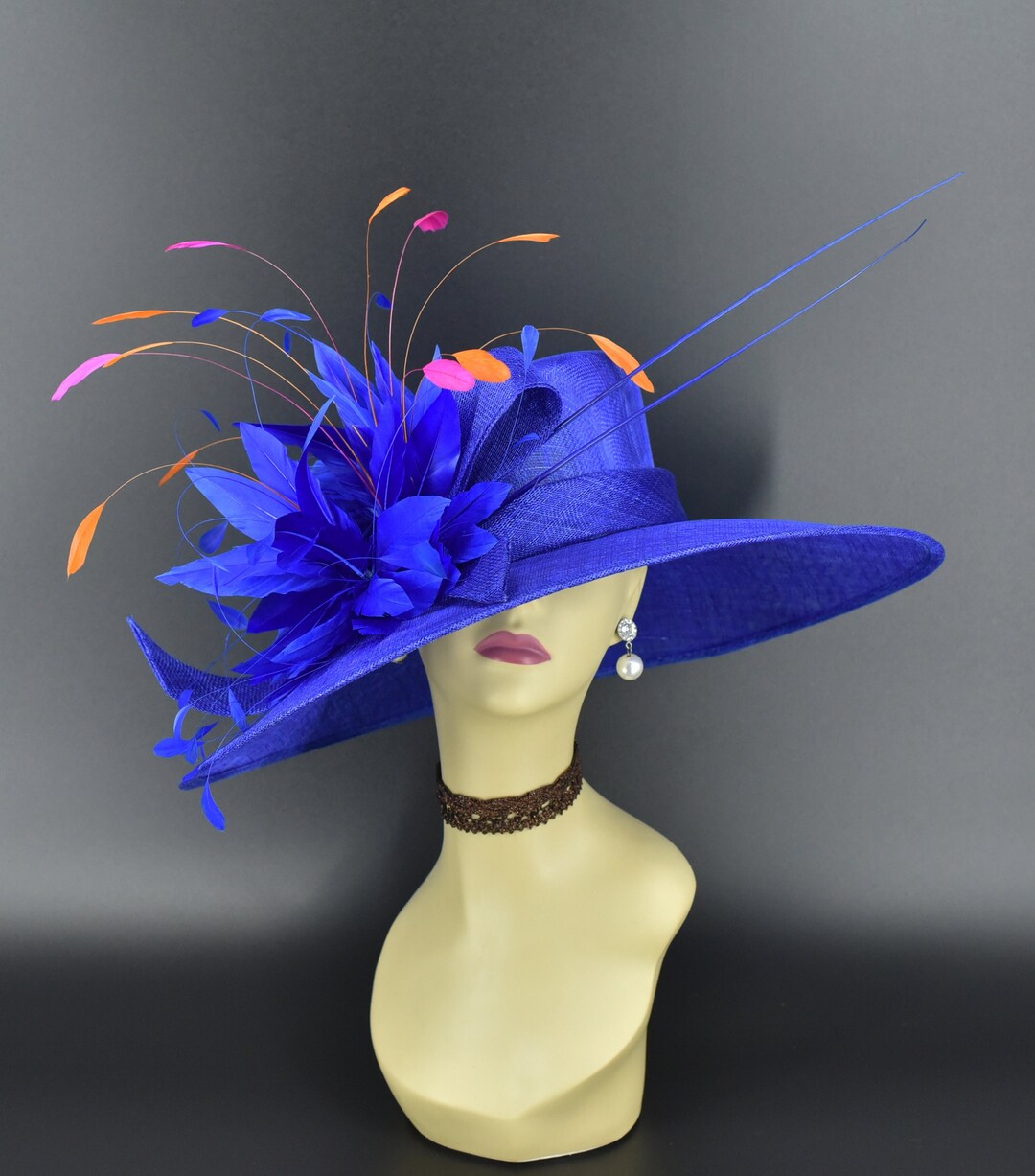 M936( Royal Blue Multi-colors Hat ) Kentucky Derby Hat Wedding Hat ...