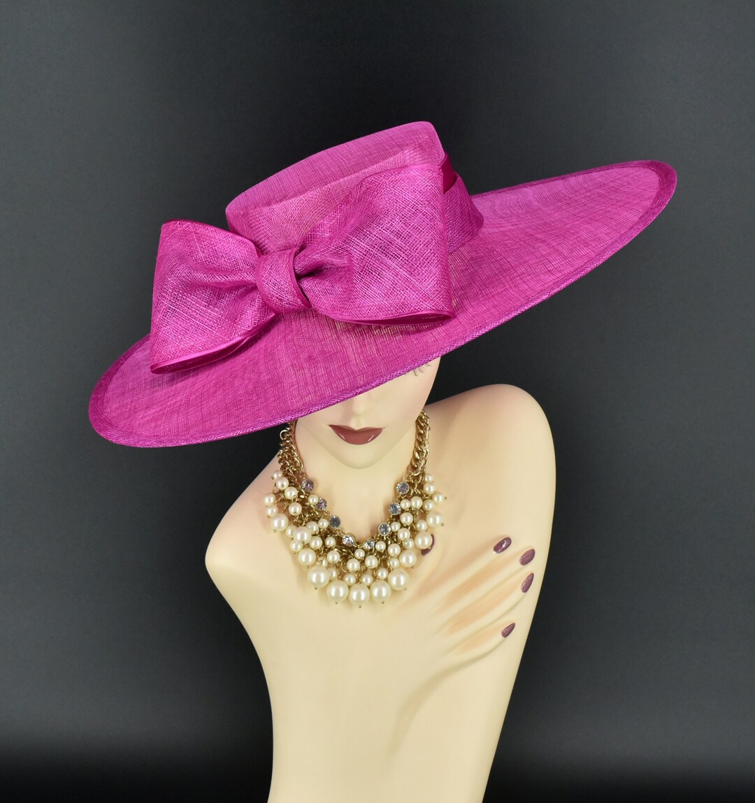 M23155 ( Fuchsia Pink ) Wide Flat-brim Sinamay Fascinator Hat for ...