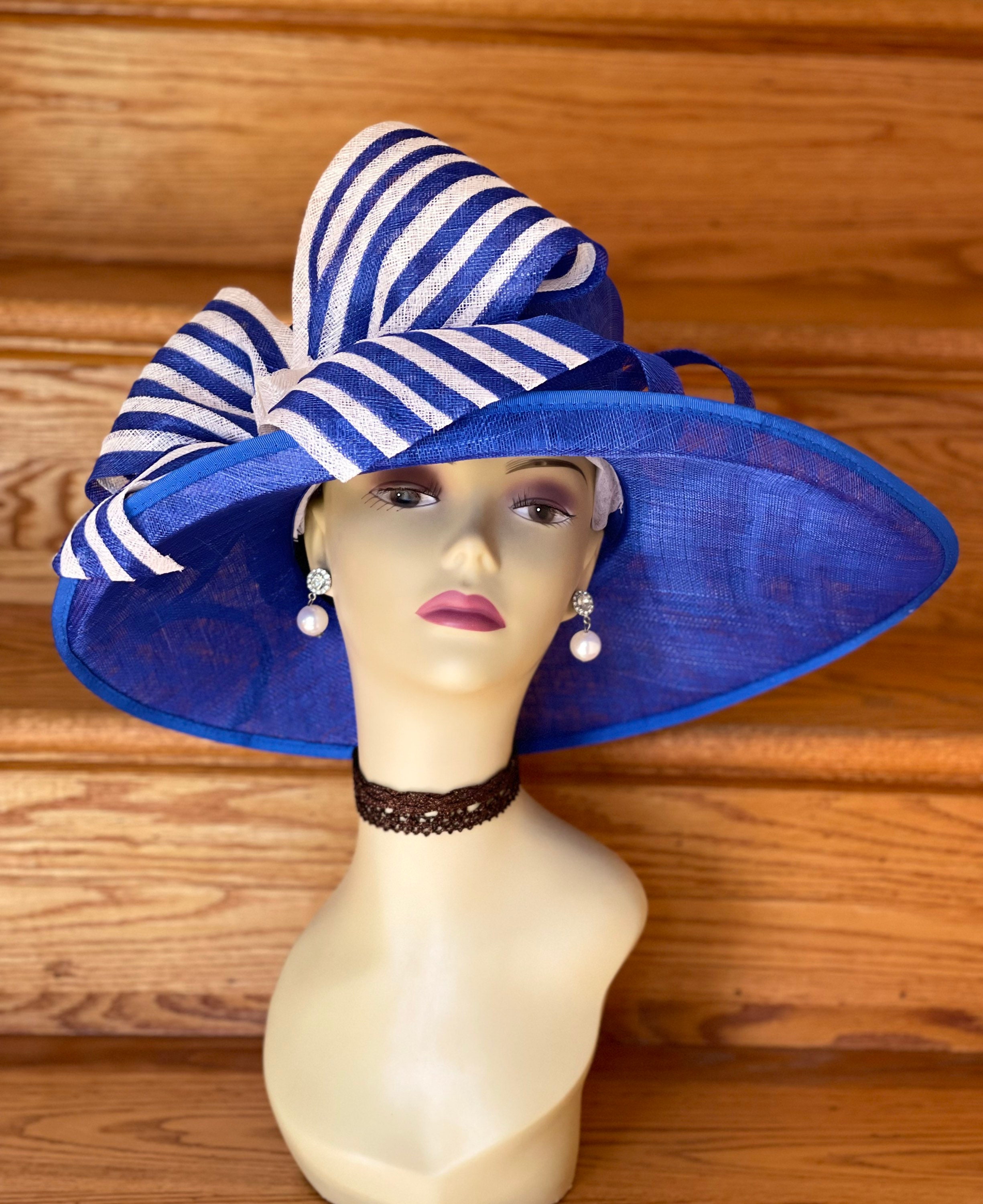 M612 ( Royal Blue/white ) Kentucky Derby Hat, Church Hat, Wedding Hat ...