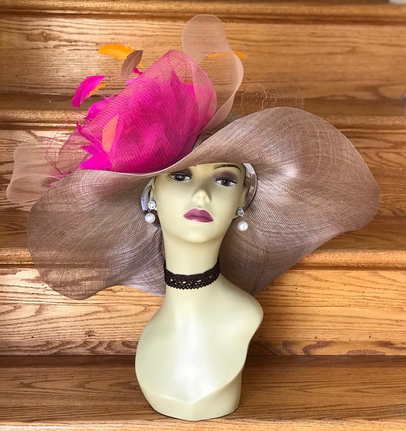 SD20 Taupe/fuchsia/orange kentucky Derby Hat Wedding Hat | Etsy