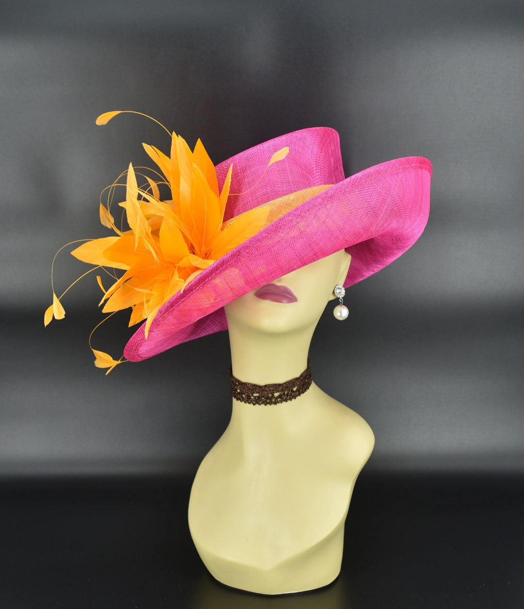 M901( Hot Pink Orange Hat) Kentucky Derby Hat Church Hat Wedding Hat ...