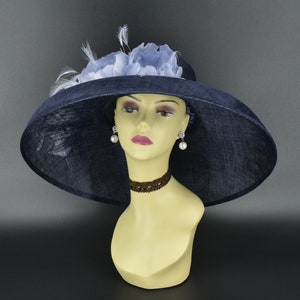 M22028 ( Navy Powder Blue Hat ) Audrey Hepburn Hat With Pretty Feather ...