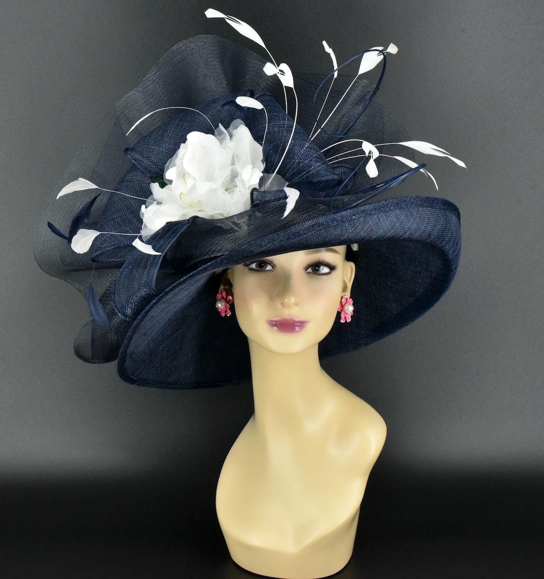 M22020F2 ( Navy White Hat) Kentucky Derby Hat, Wedding Hat, Royal Ascot ...
