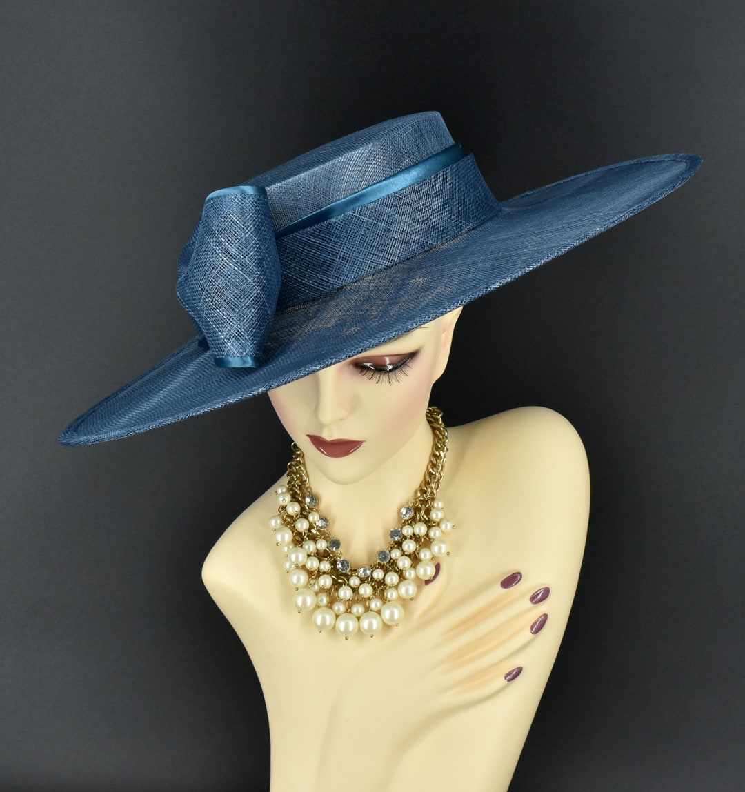 M23155 Airforce Blue Wide Brim Sinamay Fascinator Hat for Kentucky ...