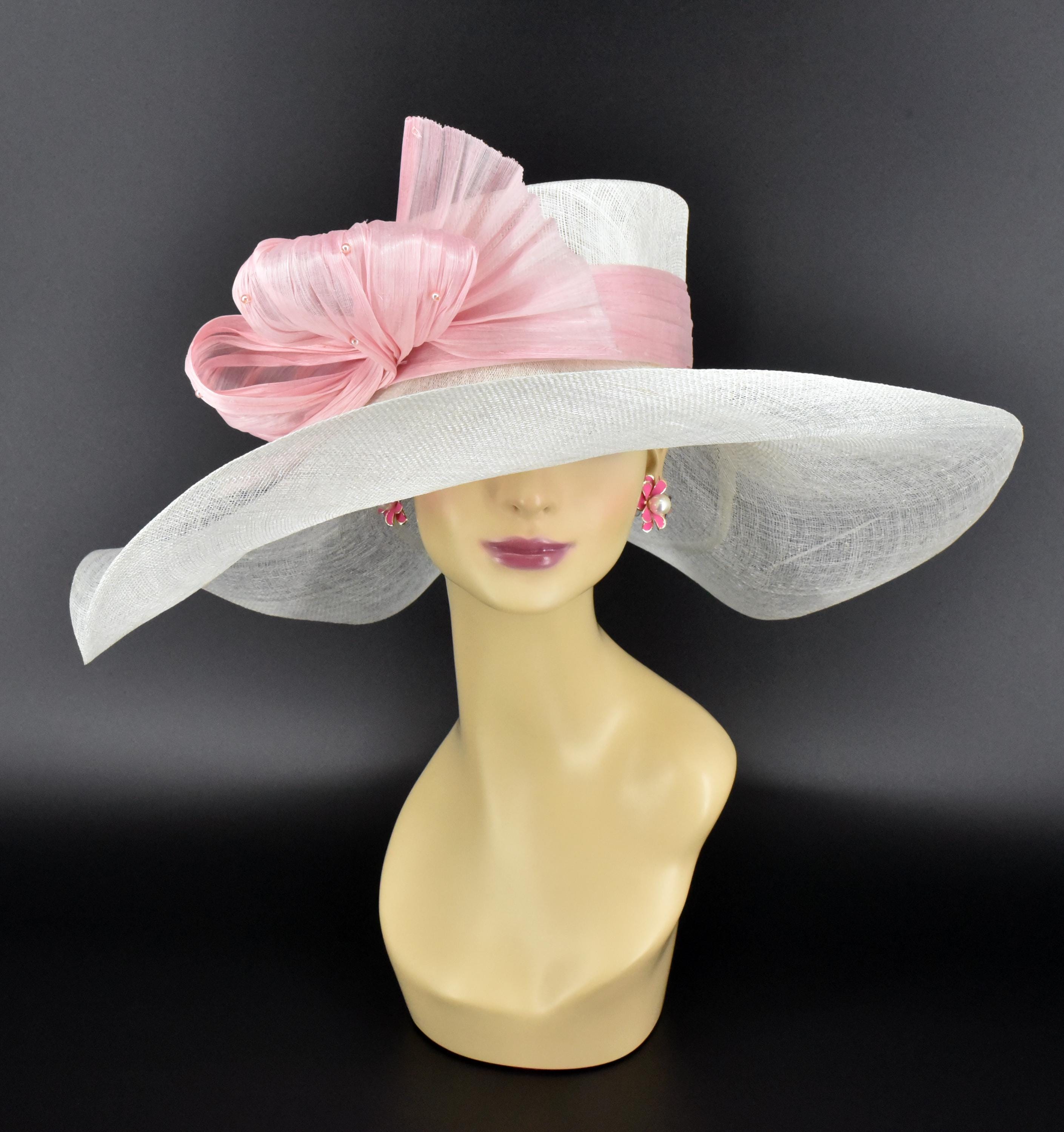 M2442( White +more Option) 7.5-8” Jumbo Wide Brim Kentucky Derby Hat ...