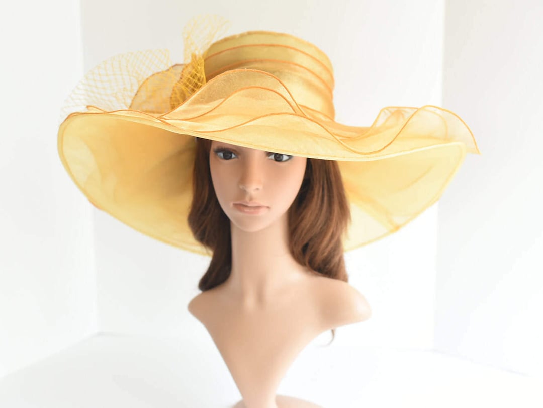 D35 ( Gold )kentucky Derby Hat, Church Hat, Wedding Hat, Carriage Hat ...