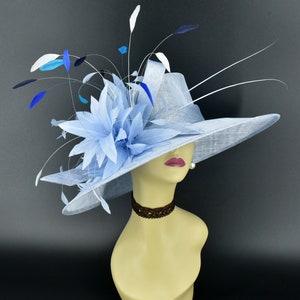 M936( Powder Blue + Multi-colors Hat ) Kentucky Derby Hat Wedding Hat ...