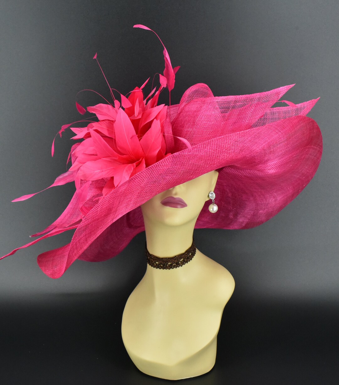 M22019F ( Hot Pink Hat ) Kentucky Derby Hat Church Hat Wedding Hat Tea ...