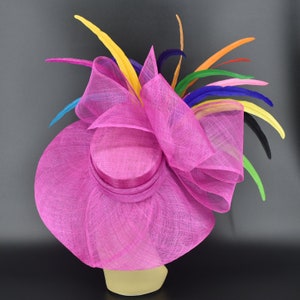 SD28A( Fuchsia Multi-colors Hat ) Kentucky Derby Hat, Wedding Hat ...