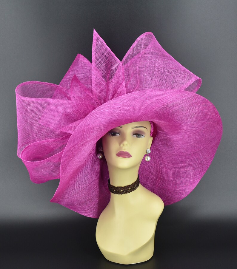 SD28A Fuchsia – Jumbo Bow Wide-brim Sinamay Hat – Kentucky Derby ...
