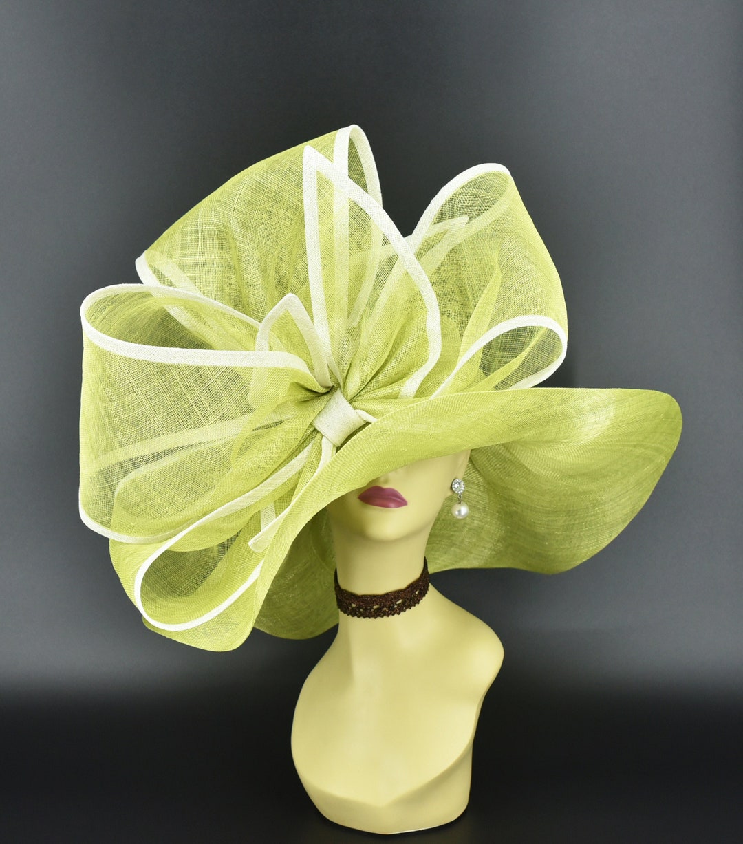 SD28A( Lime Green White Hat) Kentucky Derby Hat, Church Hat, Wedding ...