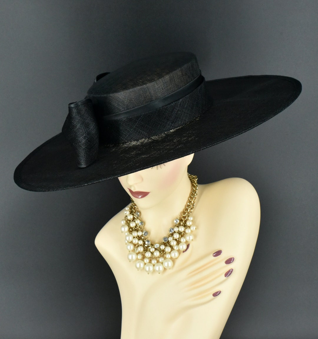 M23155 ( Black ) Wide Flat-brim Sinamay Fascinator Hat for Kentucky ...