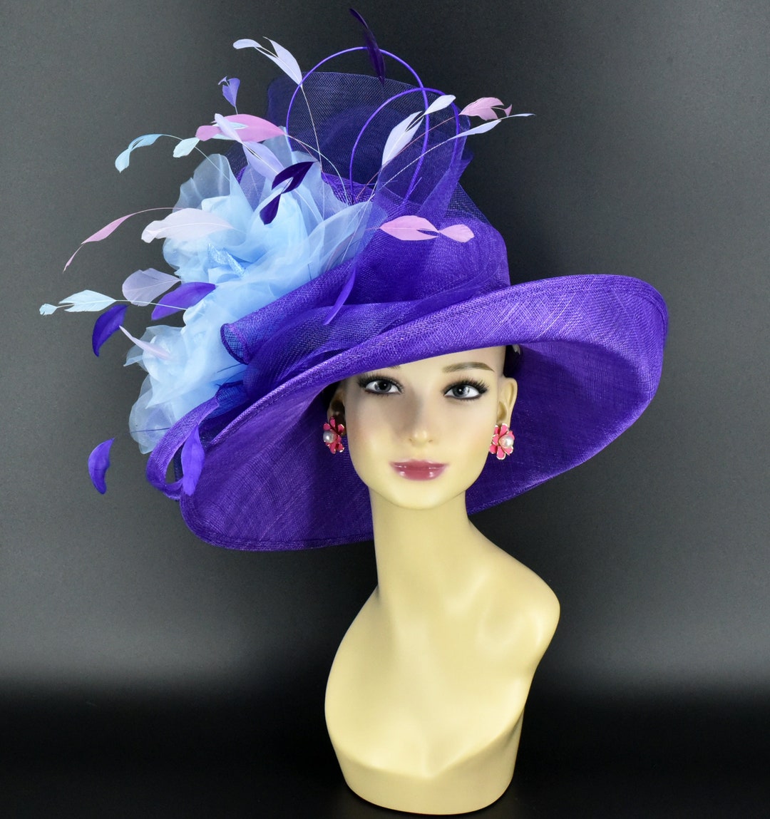 M22020F( Purple/baby Blue/lilac/lavender) Kentucky Derby Hat, Wedding ...