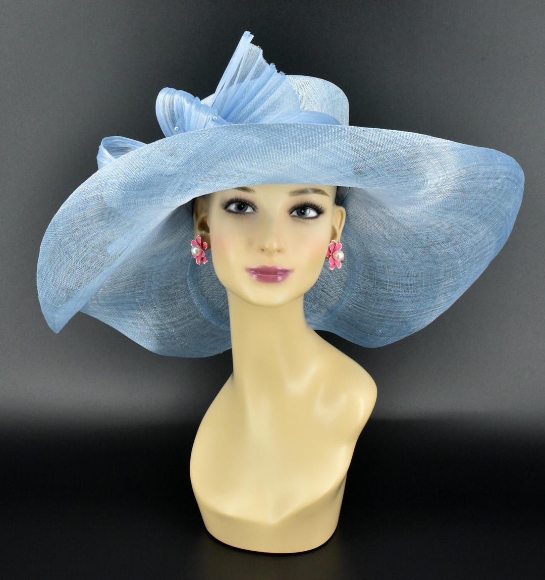 M2442( Powder Blue + More Option) 7.5-8” Jumbo Wide Brim & Abaca Silk ...