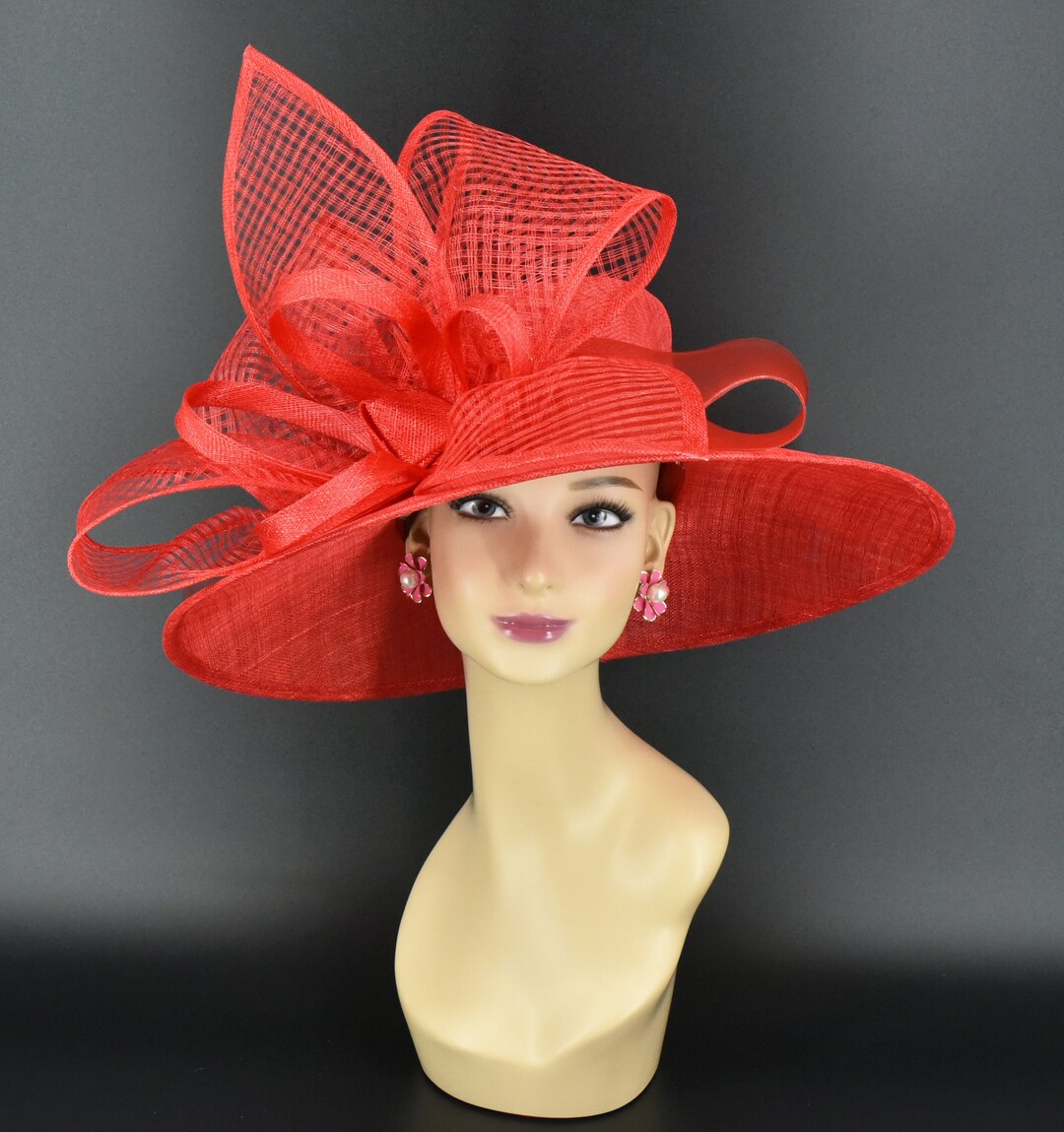 M22021( Red ) Kentucky Derby Hat, Wedding Hat, Easter Hat, Royal Ascot ...
