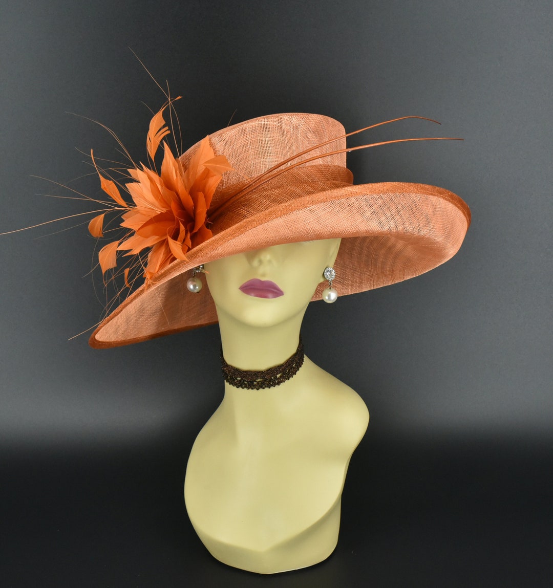 L17 ( Orange Copper Hat ) Kentucky Derby Hat, Church Hat, Wedding Hat ...