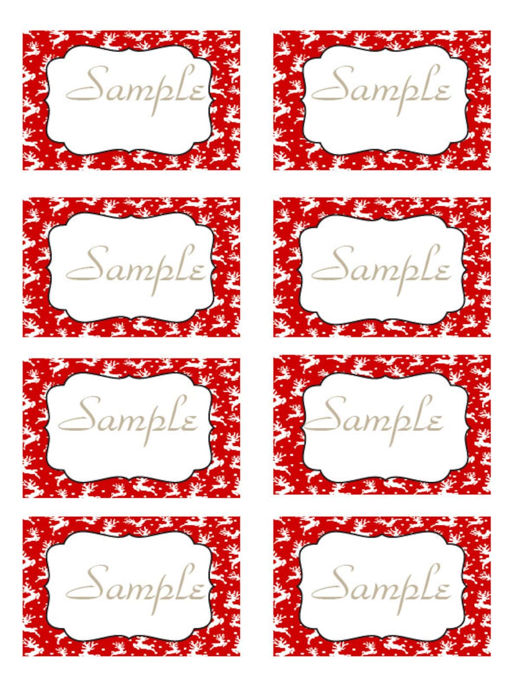 Red, White Reindeer Christmas Tags Perfect for Your Holiday Party ...