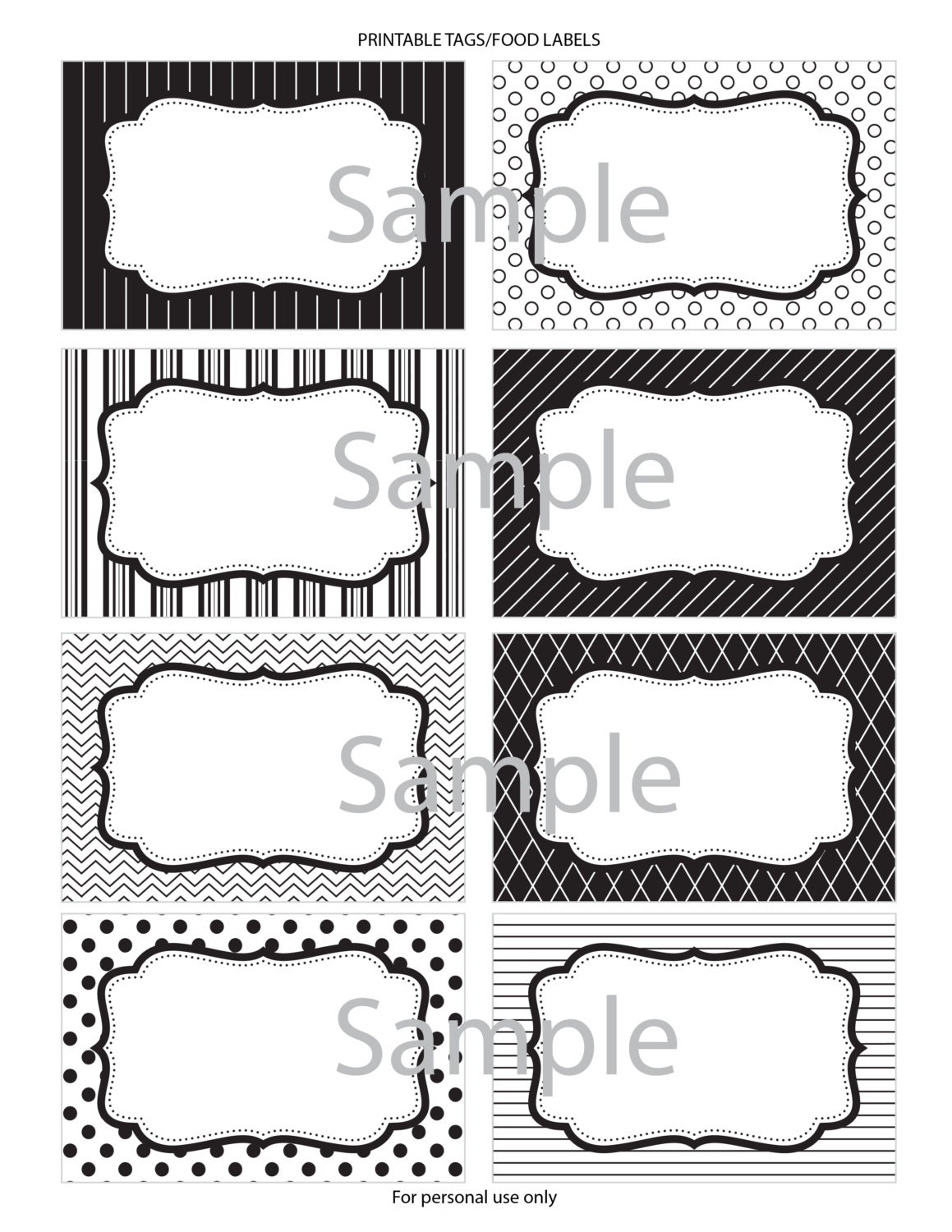Black and White Labels - Candy Buffet- Black and White Tags, Black and ...