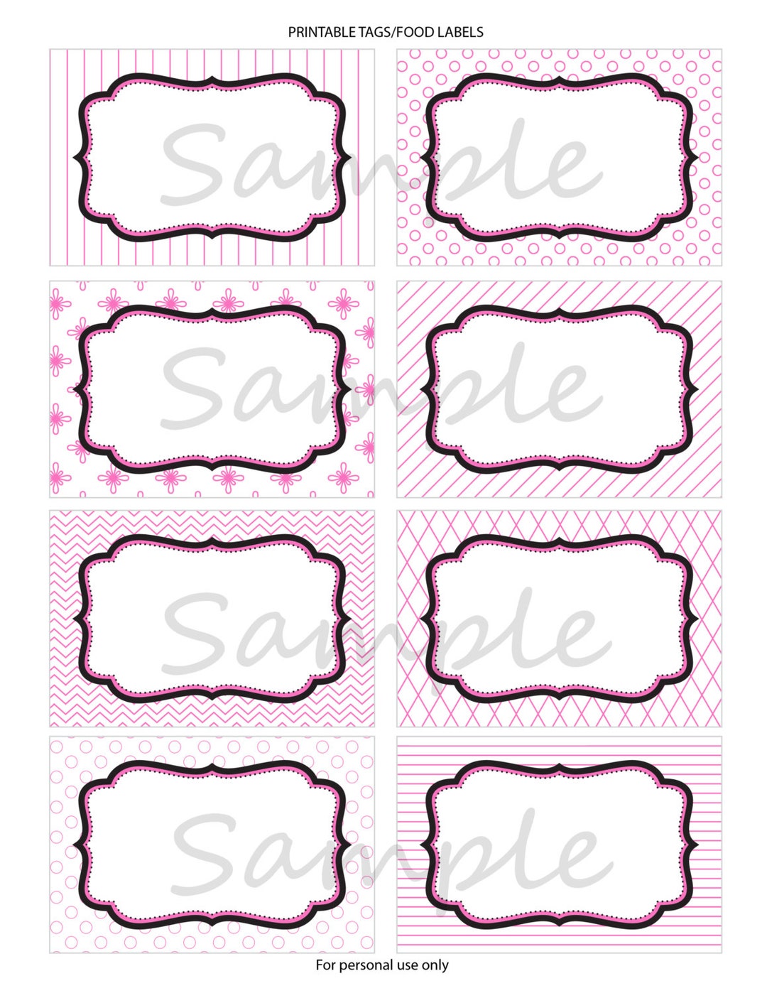 Pink-white-black Labels,girls Pink Party-pink Candy Buffet ,pink Food ...