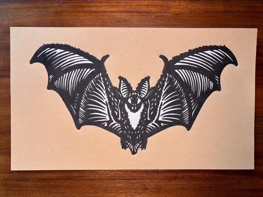 19" Long Eared Bat Linocut Handmade Print - Etsy