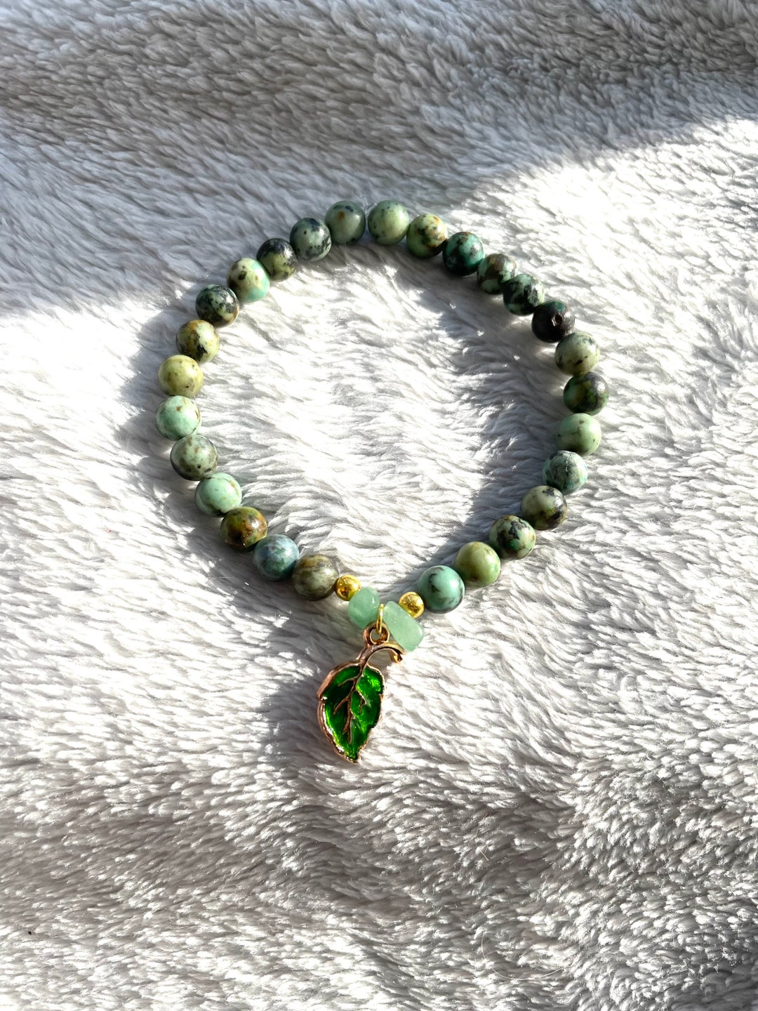 African Turquoise Beaded Leaf Bracelet - Etsy