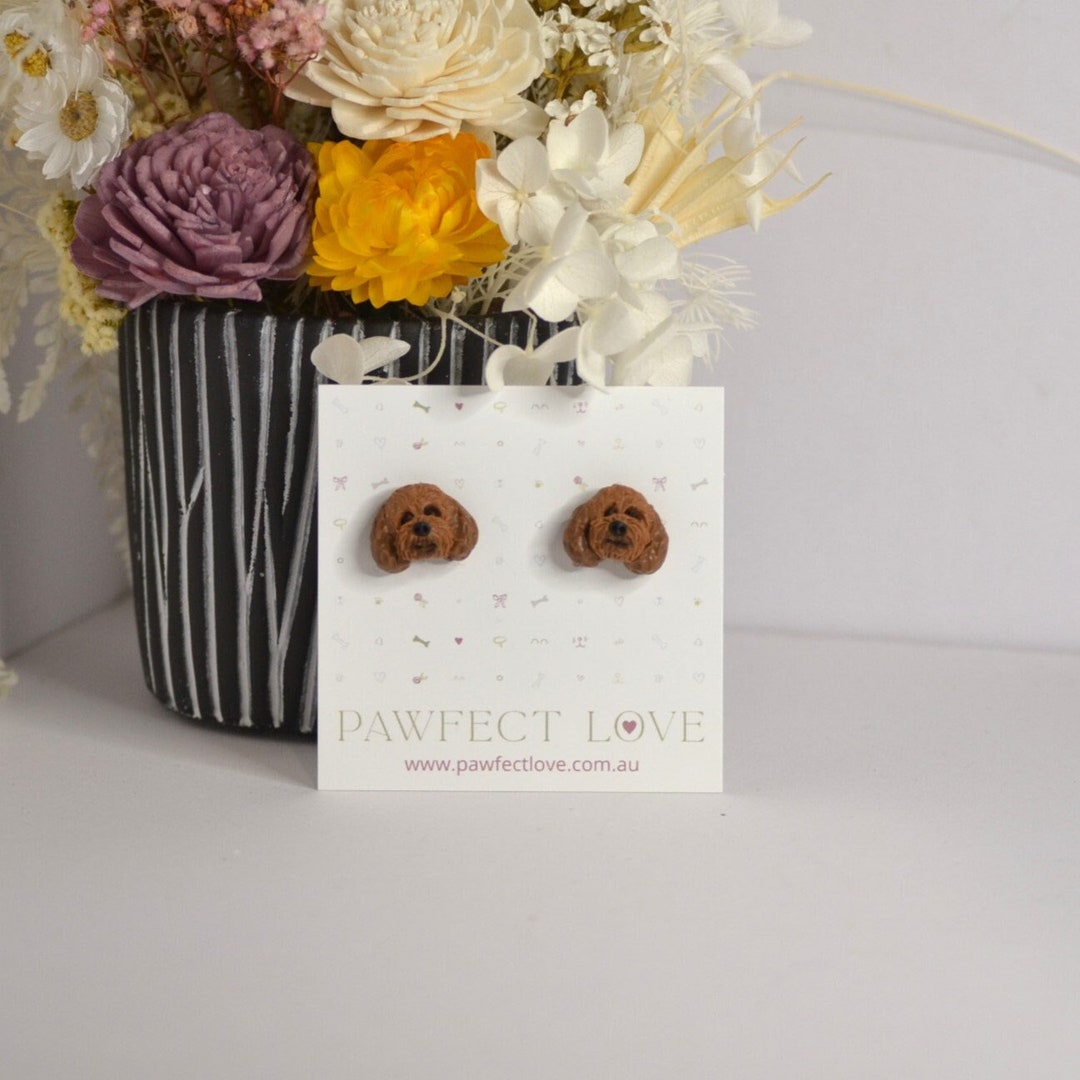 Cavapoo Earrings- Handmade Polymer Clay Cockapoo Dog Studs, Cavoodle ...
