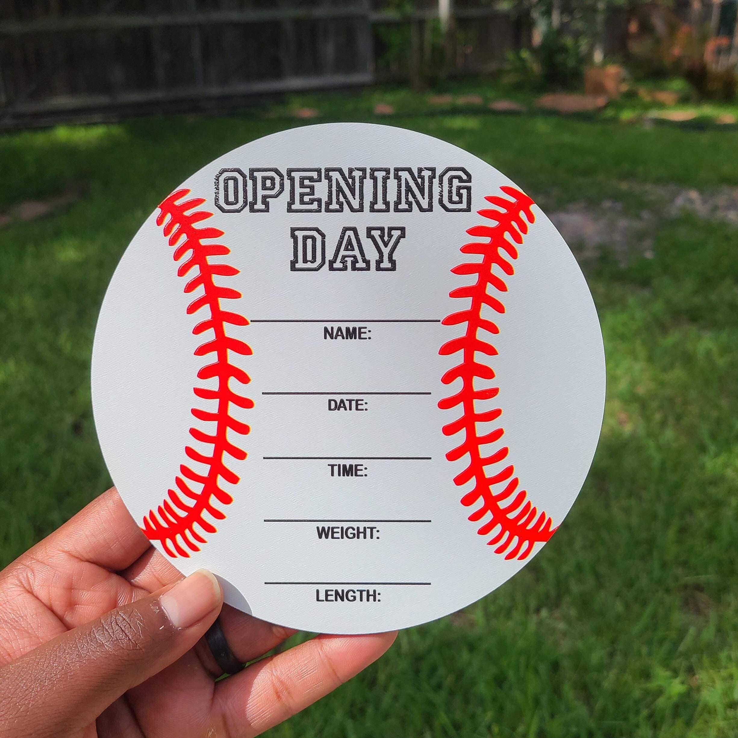 6 Inch Wood Round Baby Stat Sign White Baseball Red Stitching Birth ...