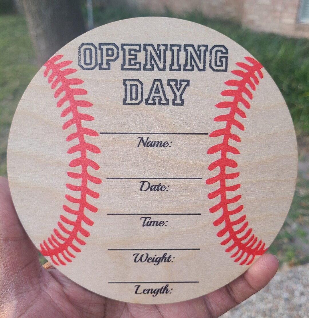 6" Inch Wood Round Baby Stat Sign Color Baseball Birth Milestone ...
