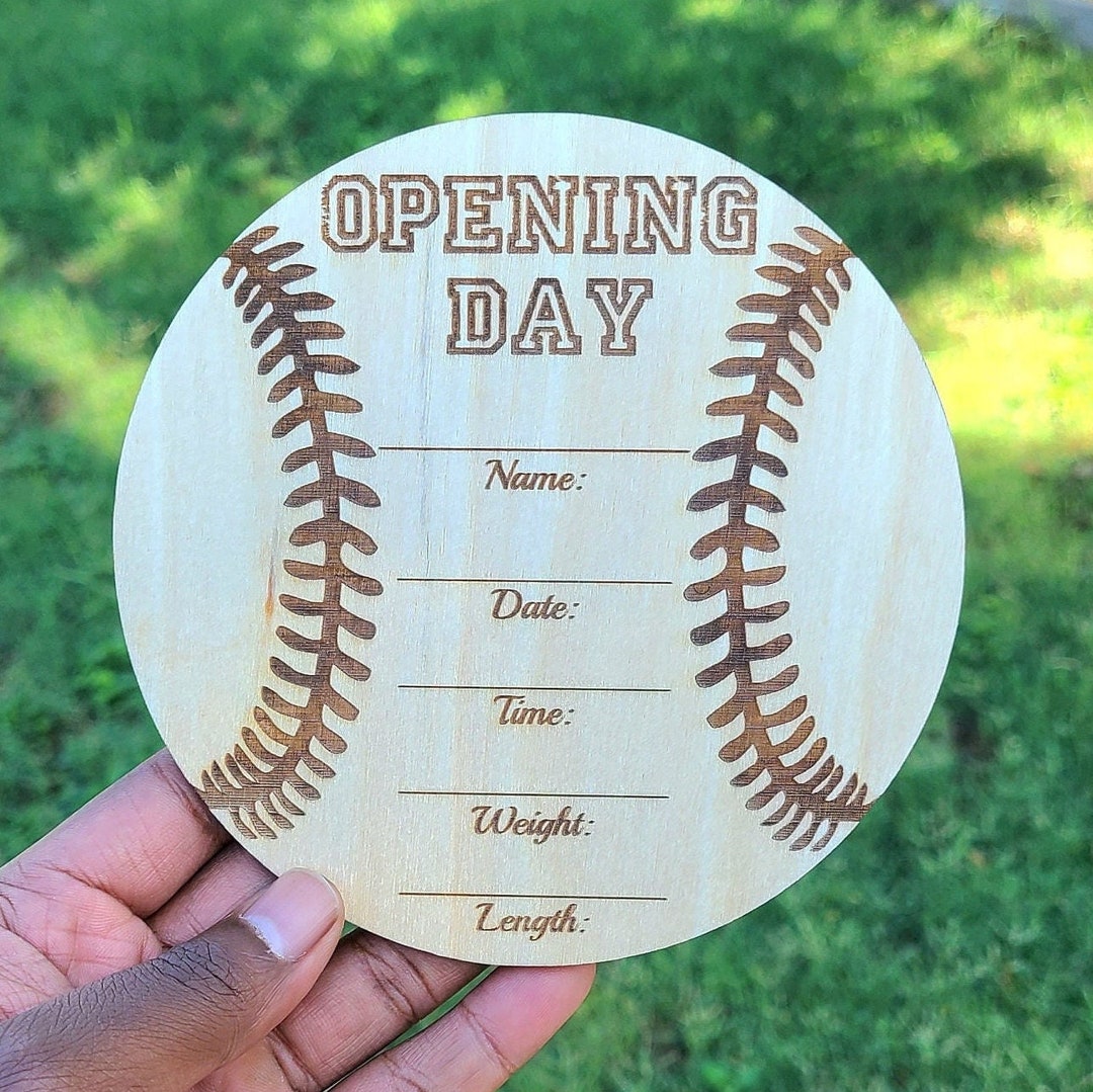 4" - 6" Inch Wood Round Baby Stat Sign Baseball Birth Milestone Opening ...