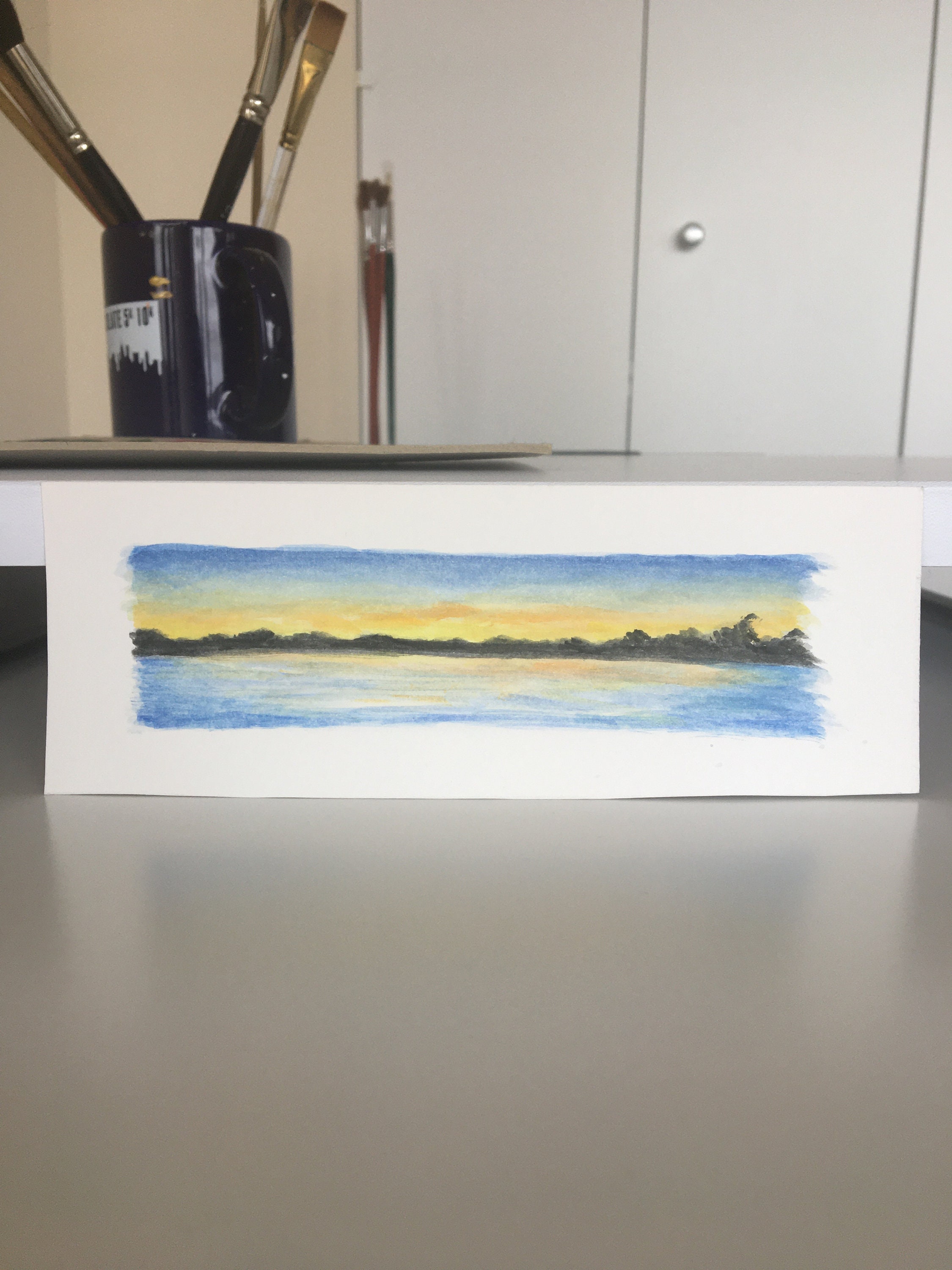 Original gouache painting blue Sunset | Etsy