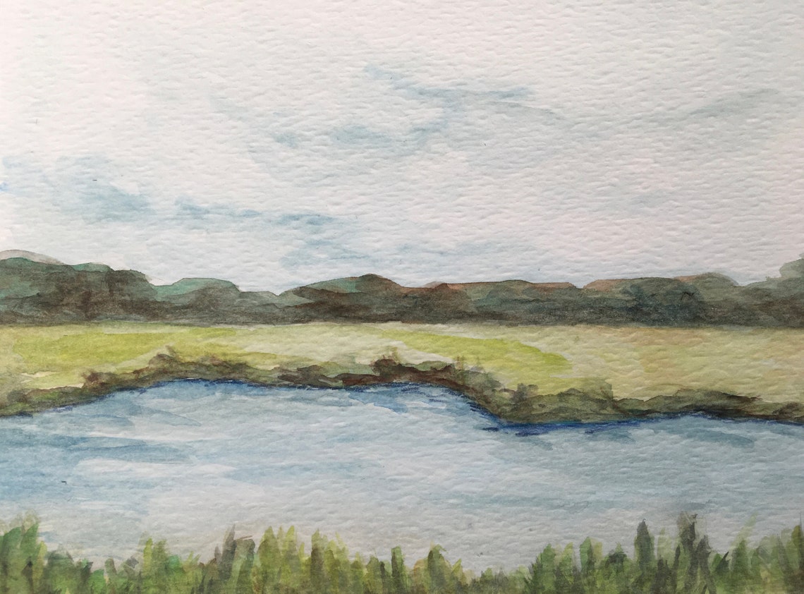 Original Watercolor Pond in Maine Painting - Etsy