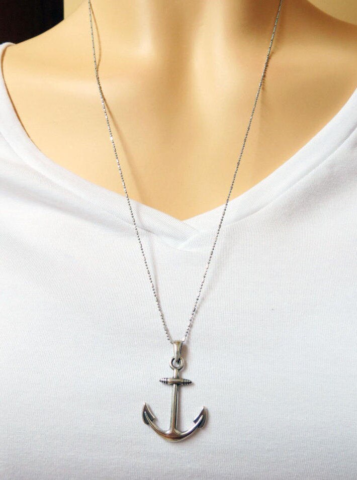 Mens Necklace Men Anchor Necklace Men Silver 925 Etsy
