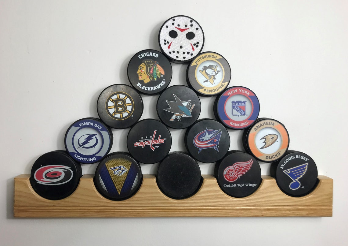 Handmade Wooden Hockey Puck Display -wall Mount, Felt Lined, Floating ...