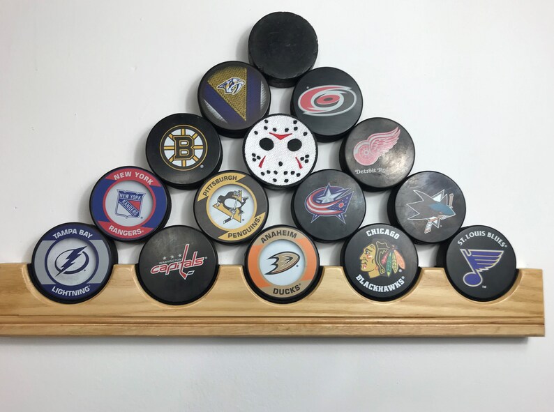 Handmade Wooden Hockey Puck Display -wall Mount, Felt Lined, Floating ...