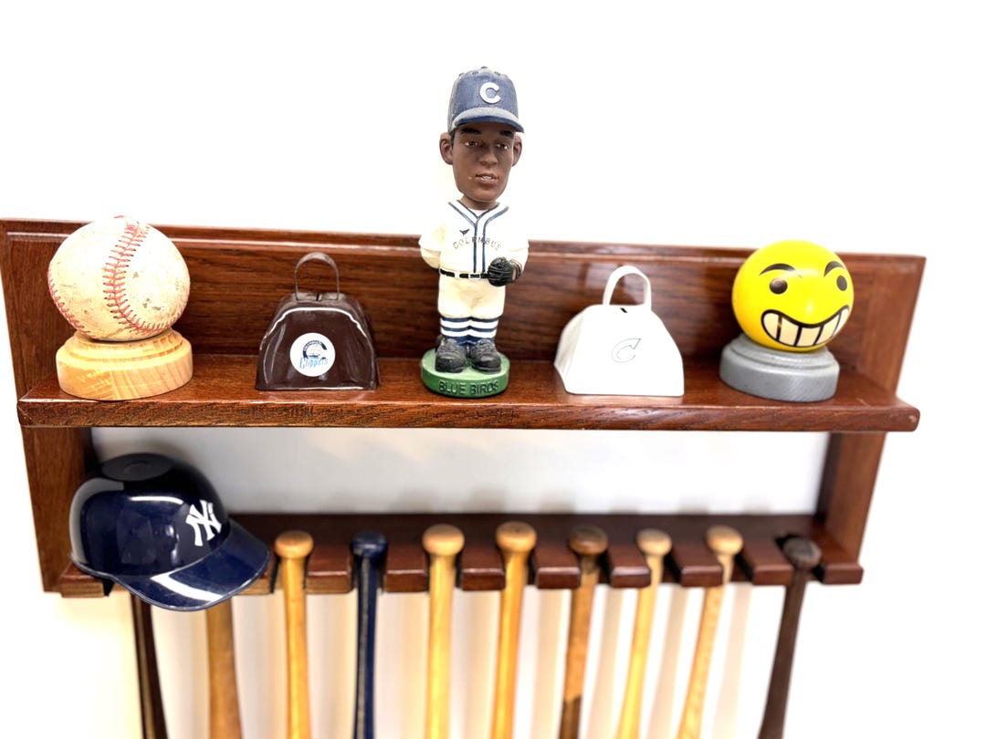 10 Mini Souvenir Baseball Bat Holder Display With Shelf Rack for ...