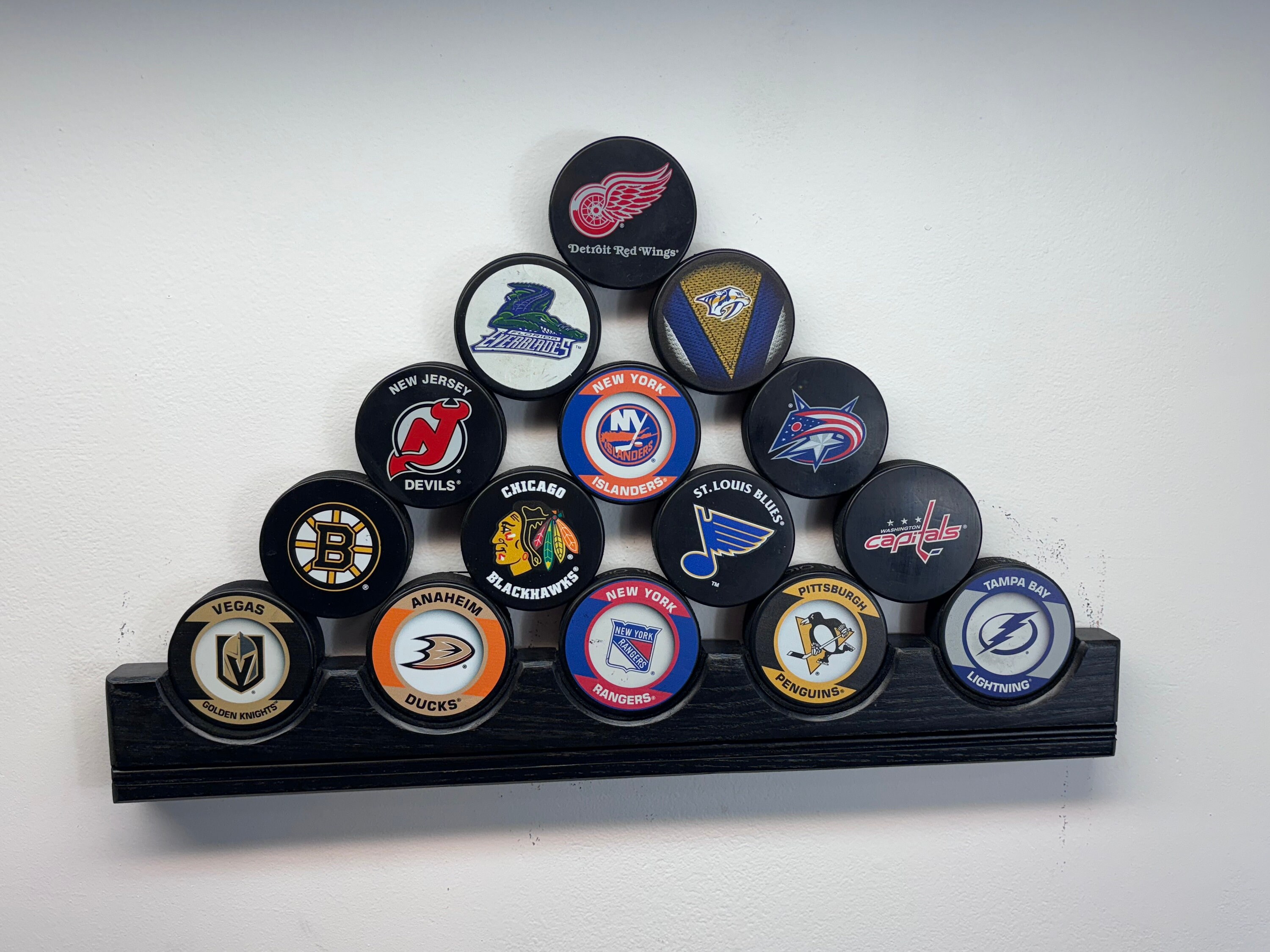 Handmade Wooden Hockey Puck Display -wall Mount, Felt Lined, Floating ...