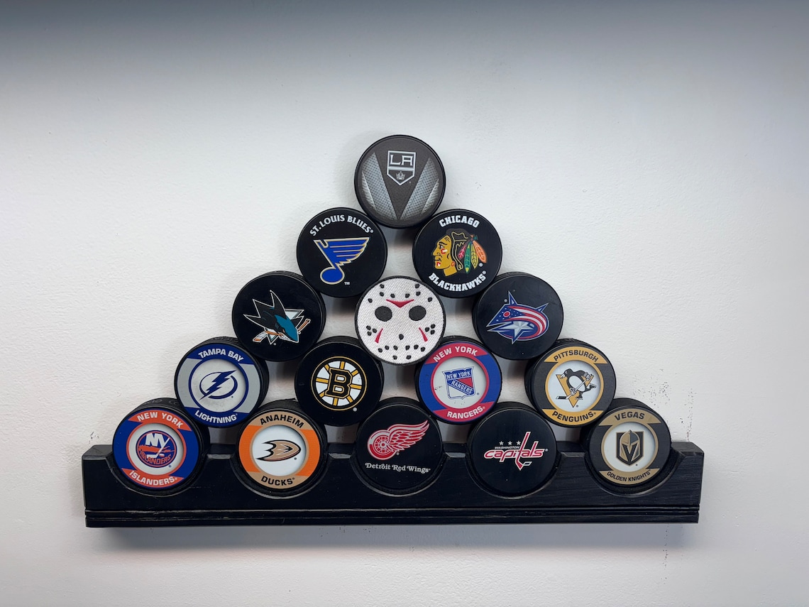 Handmade Wooden Hockey Puck Display -wall Mount, Felt Lined, Floating ...