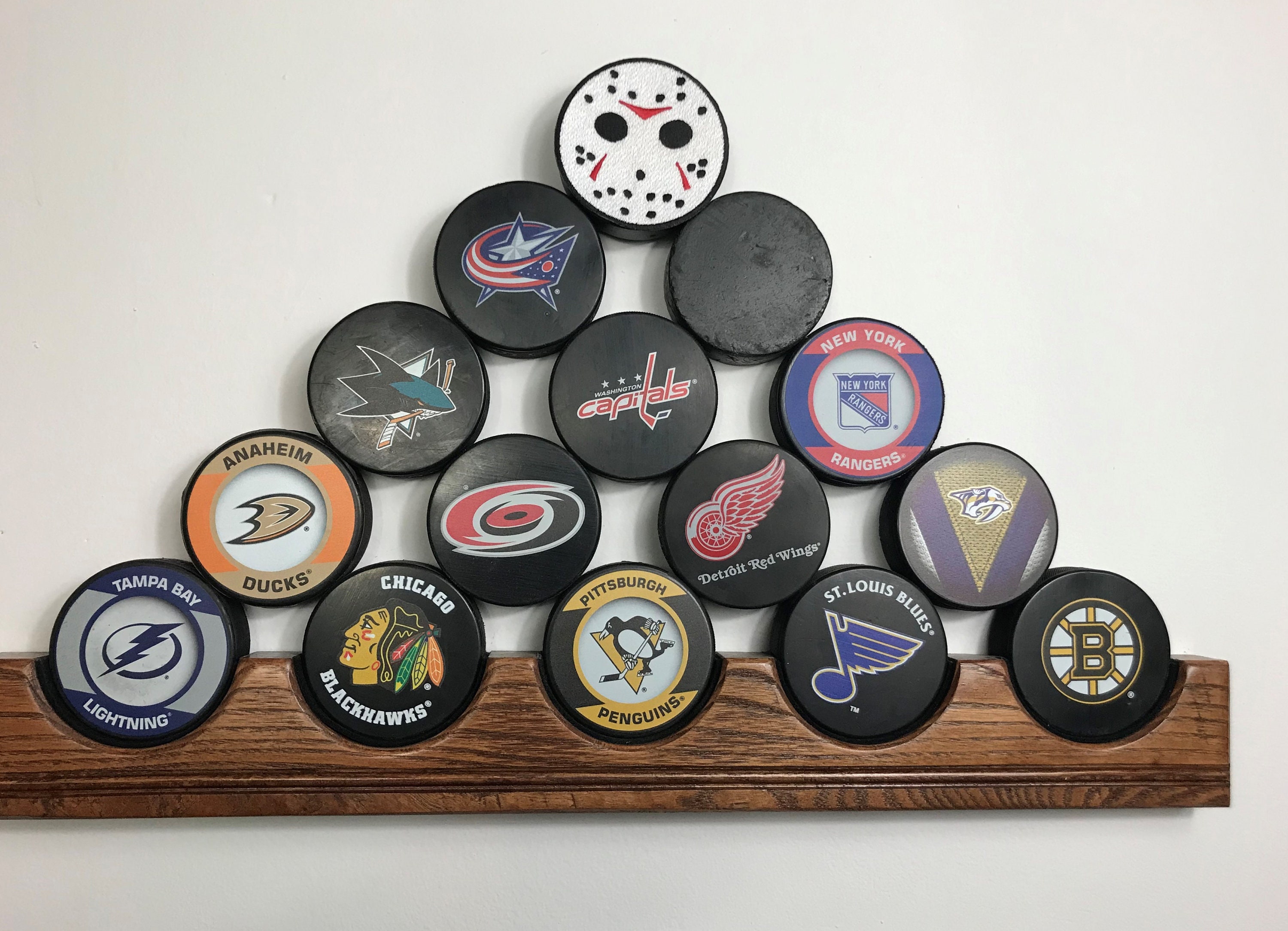 Handmade Wooden Hockey Puck Display -wall Mount, Felt Lined, Floating ...